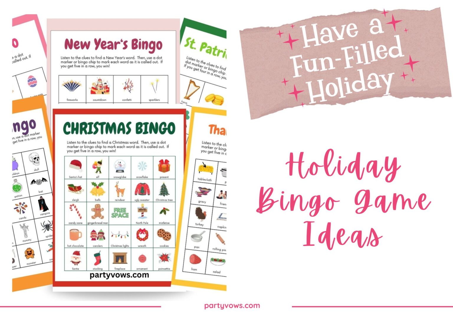 Holiday Bingo Game Ideas for the Family (Free Printables) - Party Vows
